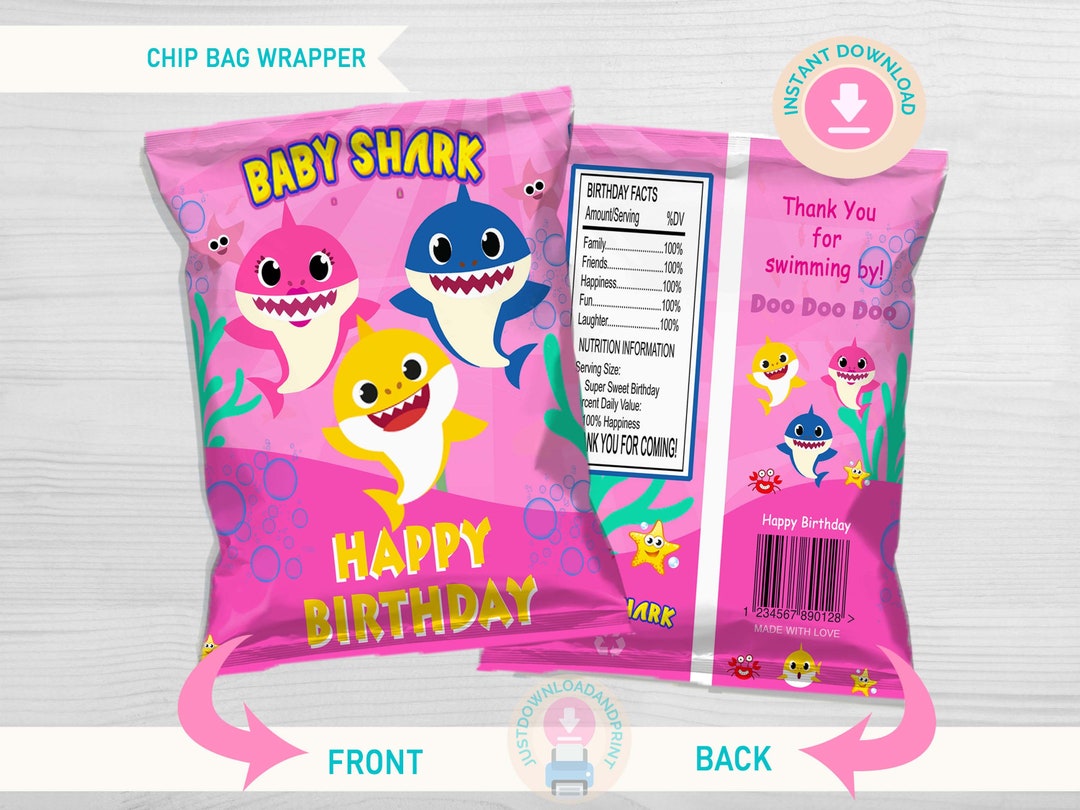 INSTANT Download Chip Bag Wrapper, Girl Shark Chip Bag, Girl Birthday ...