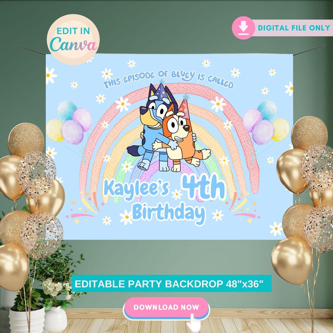 Editable Bluey Birthday Banner Bluey Party Decor for Kids Bluey ...