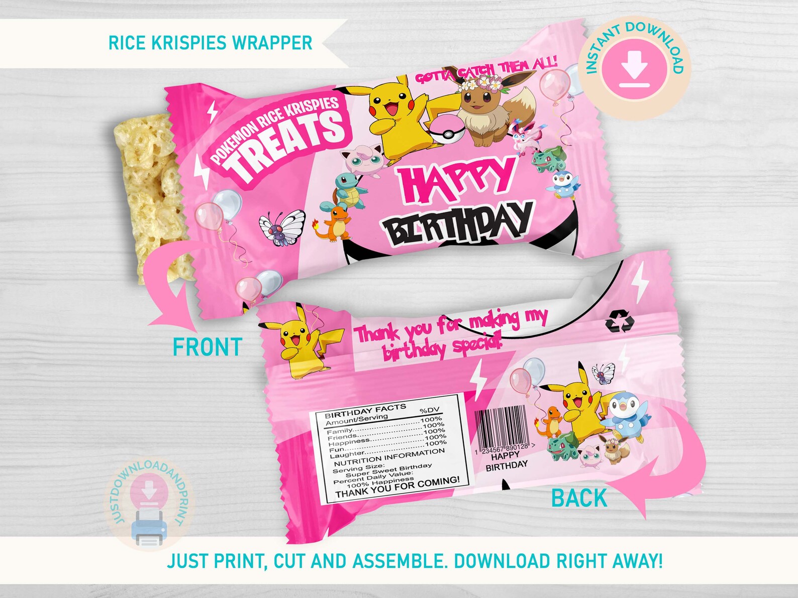 INSTANT DOWNLOAD Rice Krispies Labels, Birthday Party, Pokemon Party ...