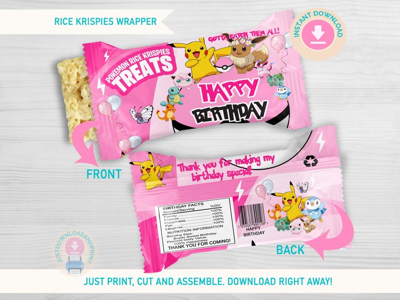 INSTANT DOWNLOAD Rice Krispies Labels, Birthday Party, Pokemon Party ...
