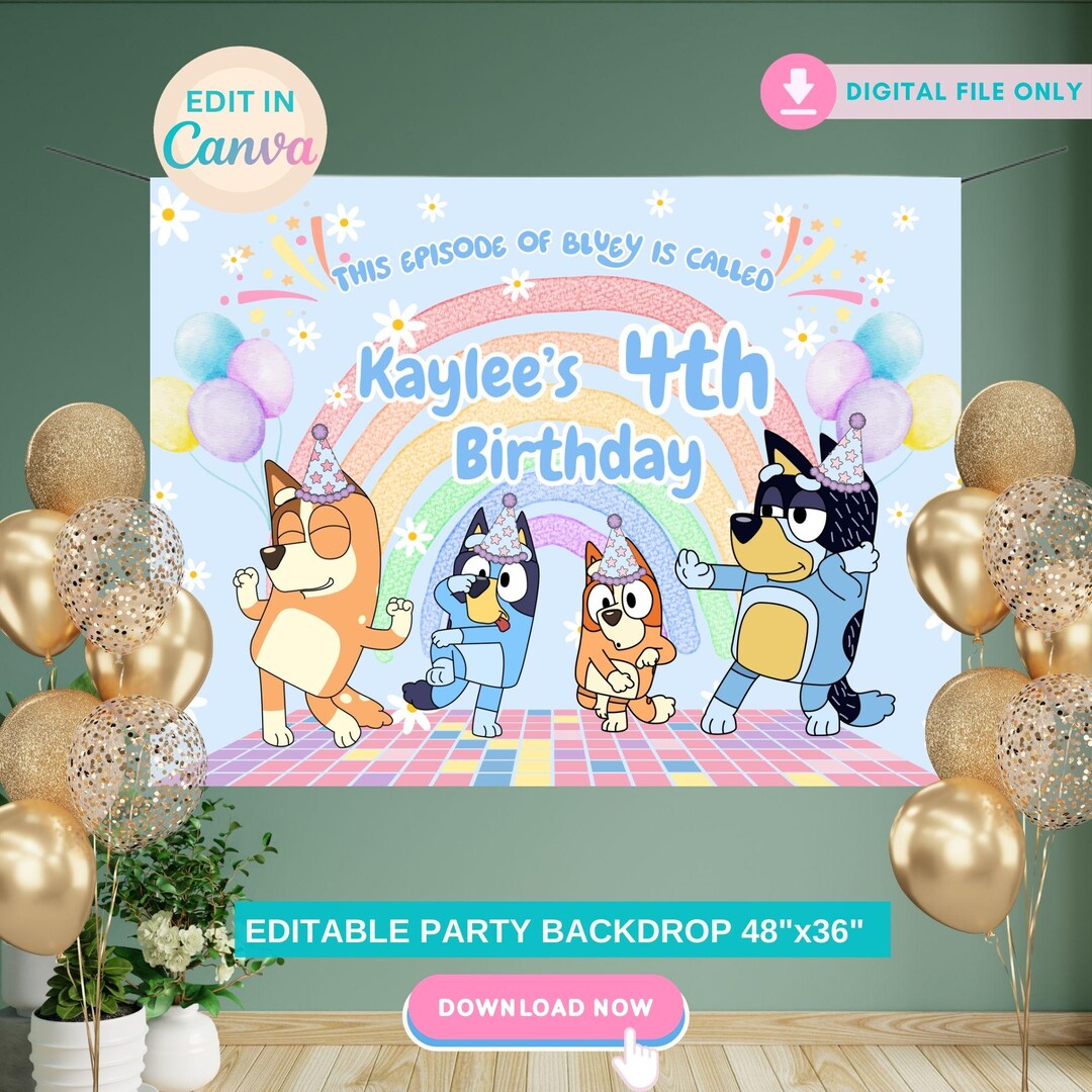 Editable Bluey Birthday Banner Party Decor for Kids Birthday, Bluey ...