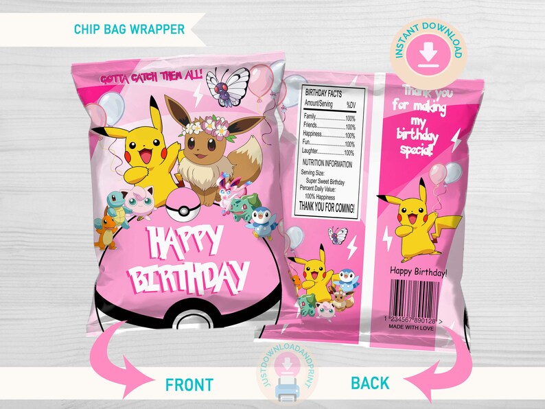 Instant Download Chip Bag Wrapper, Birthday Party Favor, Kids Birthday ...