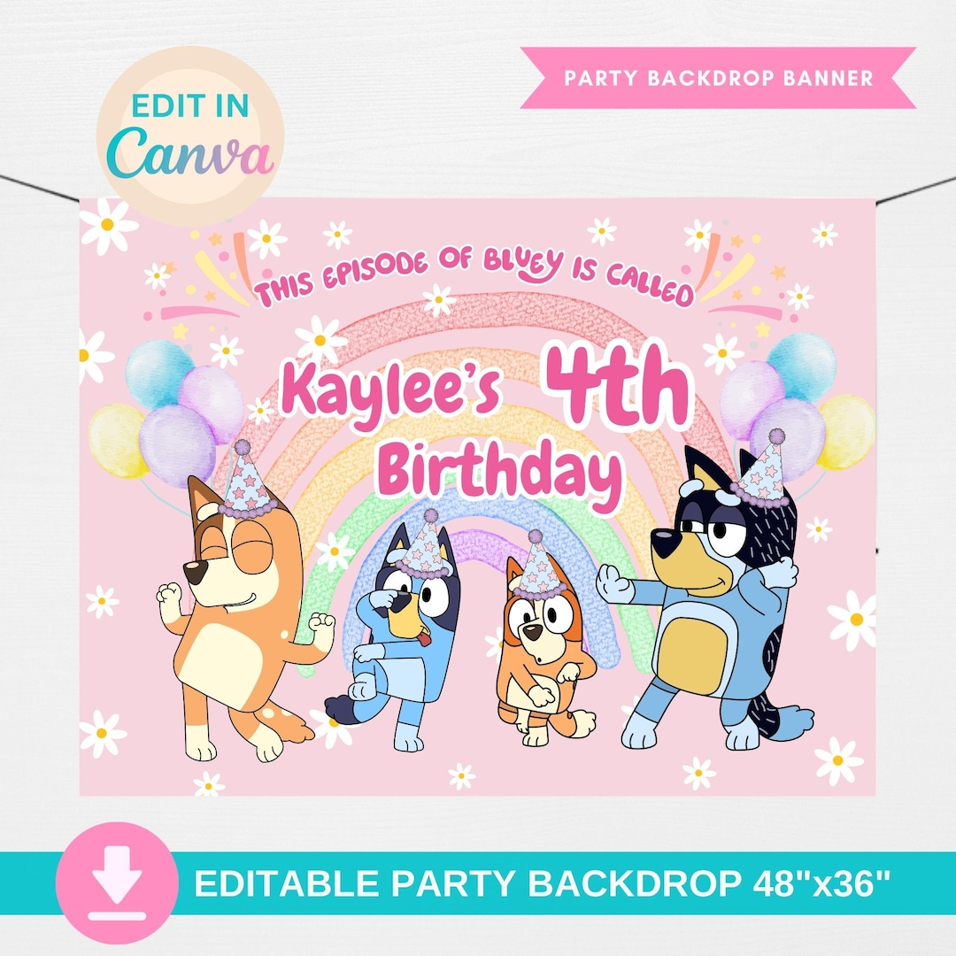 Editable Bluey Birthday Banner Party Decor for Kids Birthday, Bluey ...