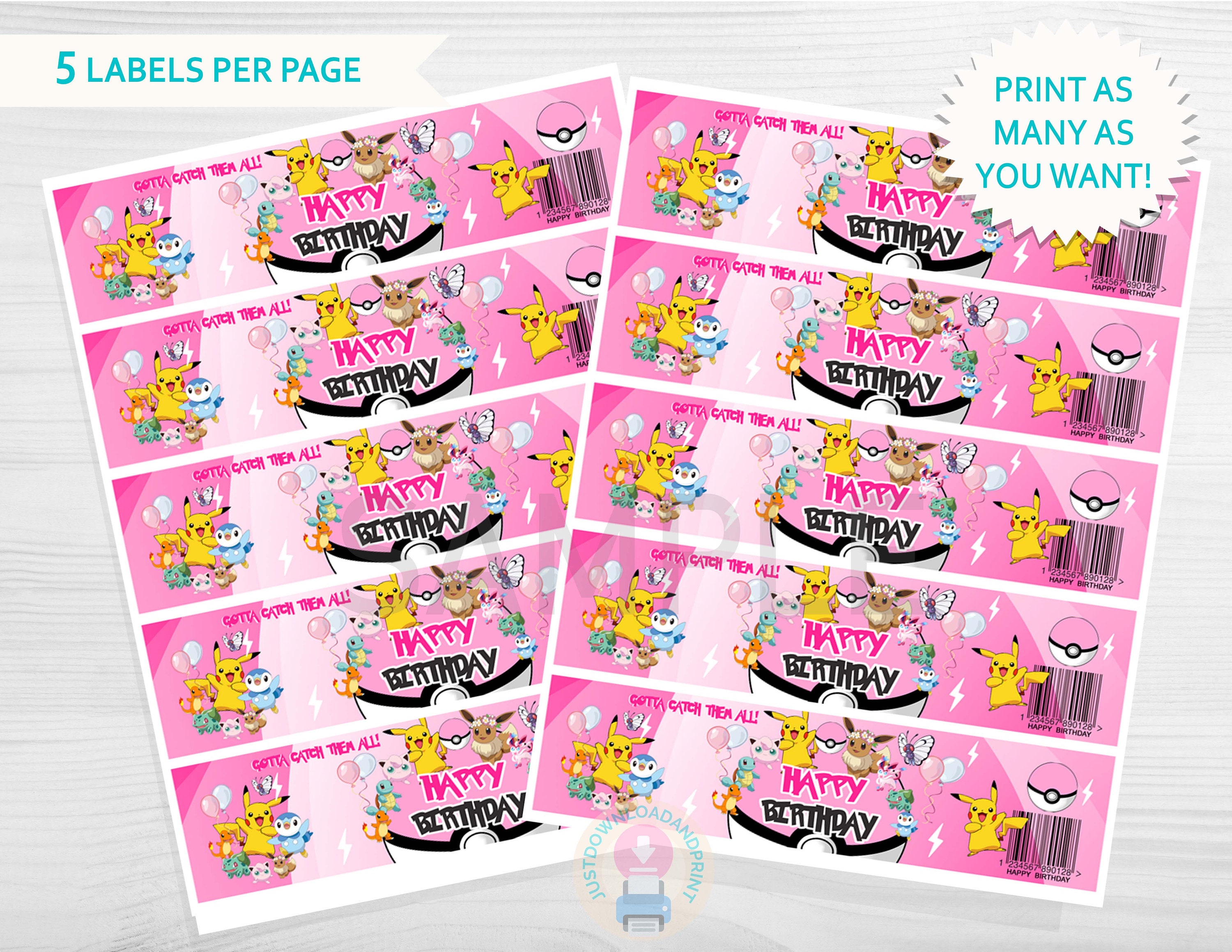 INSTANT DOWNLOAD Water Labels, Pokemon Birthday Party Decor, Pokemon ...