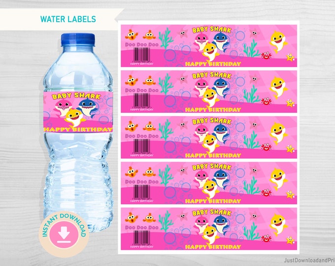 Editable Baby Shark Water Bottle Labels, Baby Shark Drink Labels, Baby ...