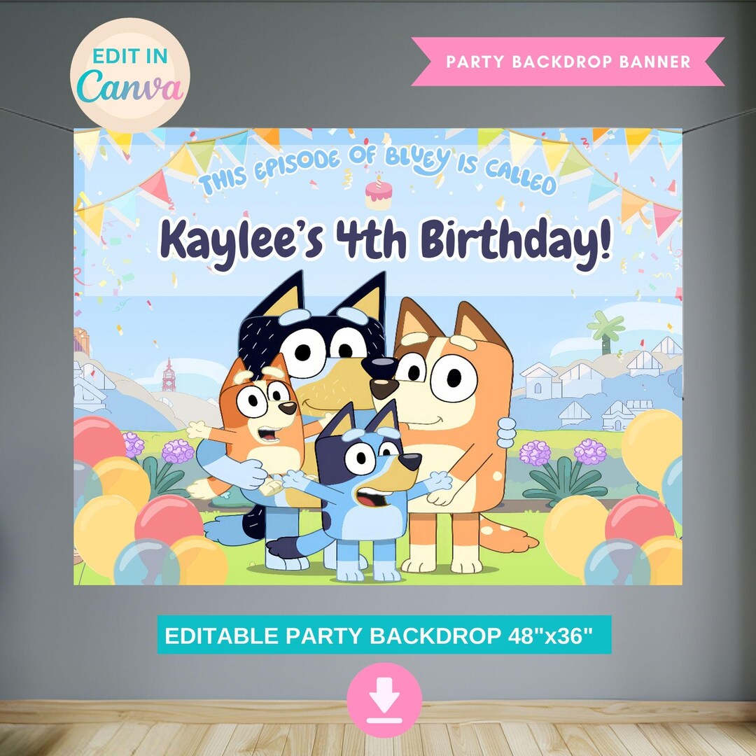 Editable Bluey Birthday Banner Bluey Party Decor for Kids Bluey ...