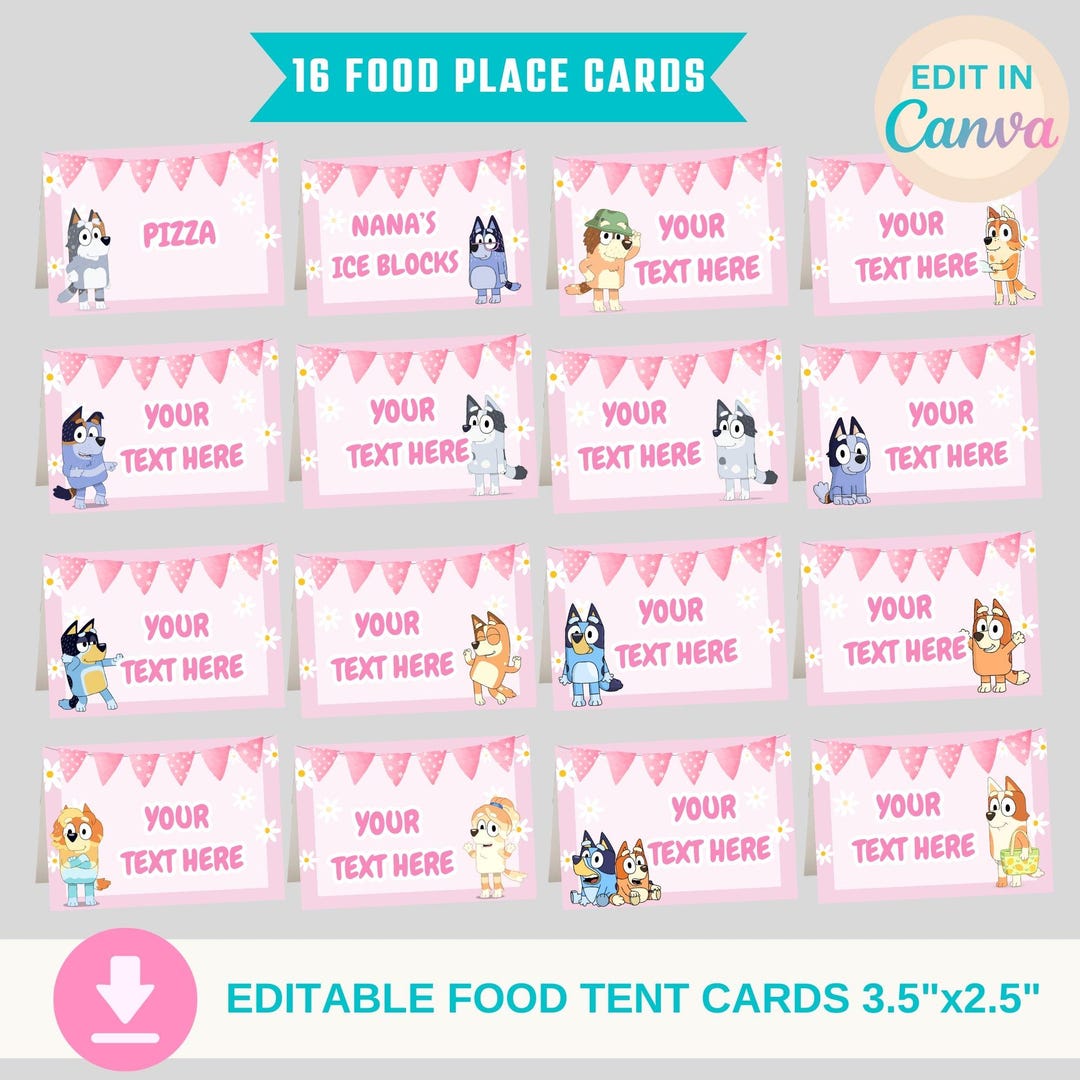Editable Bluey Food Tent, Bluey Place Cards, Bluey Food Tent, Bluey ...