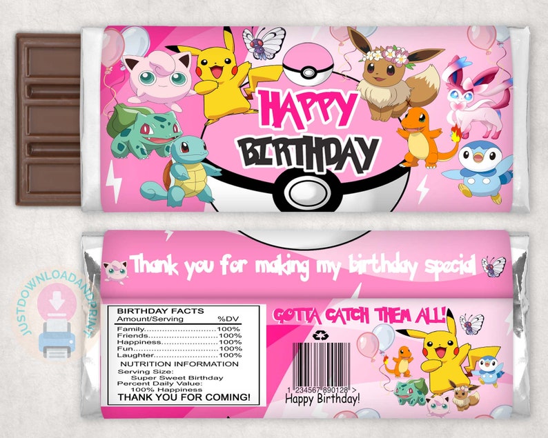 INSTANT DOWNLOAD Chocolate Bar Wrapper, Birthday Party Decor, Pink ...