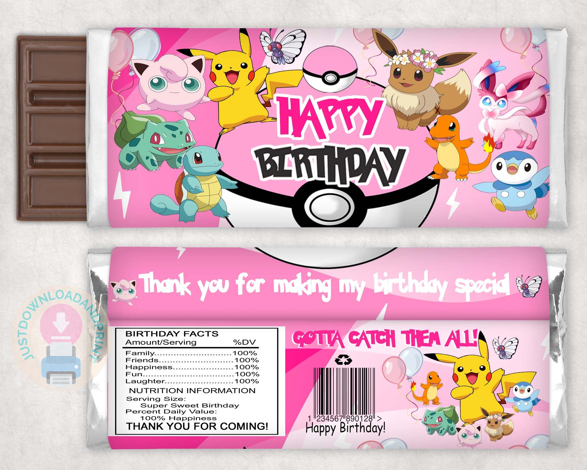 INSTANT DOWNLOAD Chocolate Bar Wrapper, Birthday Party Decor, Pink ...