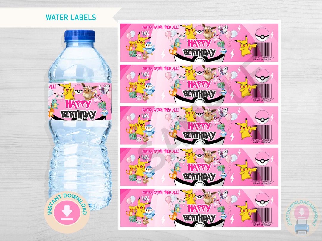 INSTANT DOWNLOAD Water Labels, Pokemon Birthday Party Decor, Pokemon ...