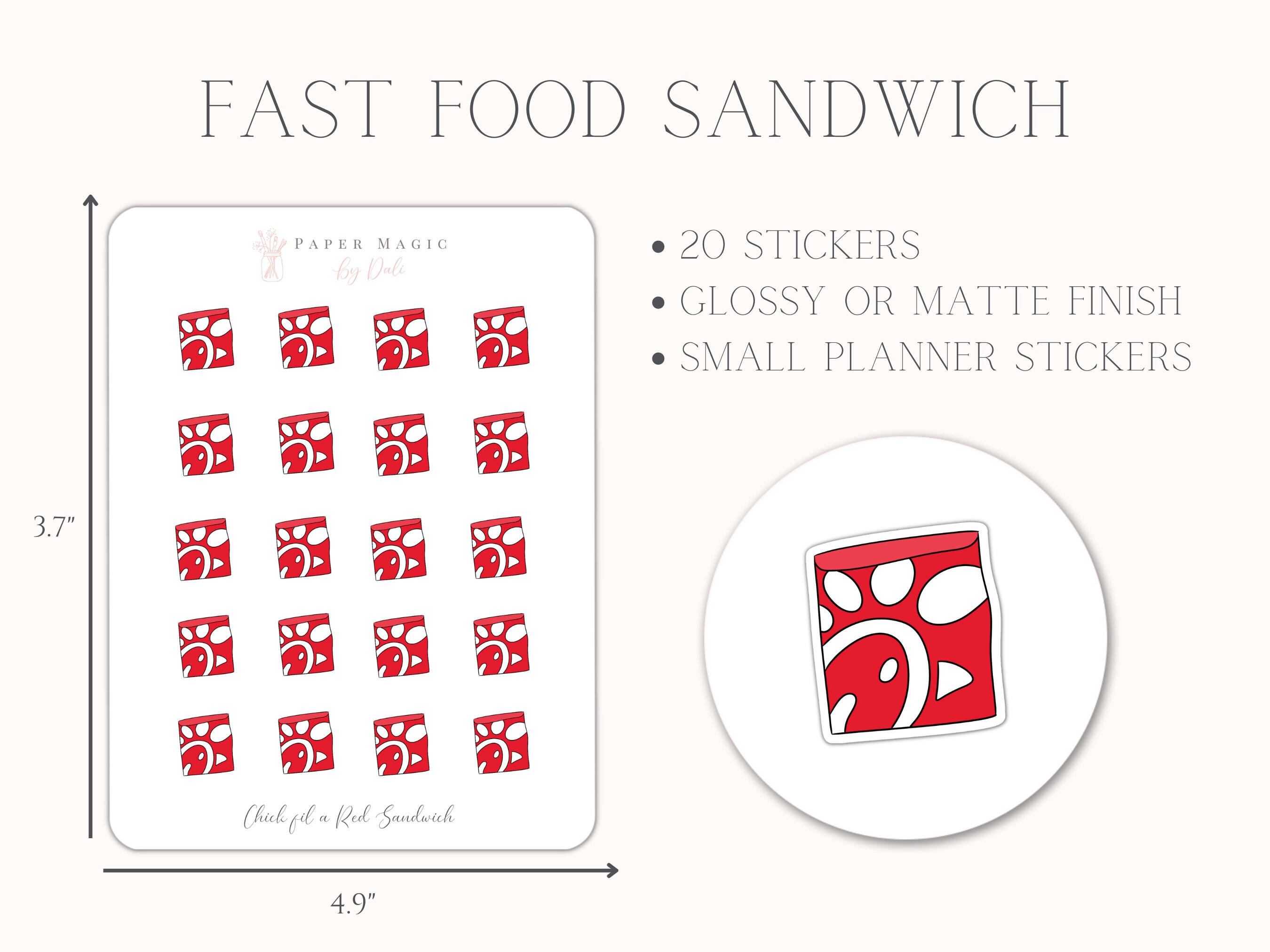 Fast Food Sandwich Icon Sticker, Sandwich Planner Stickers, Mini ...