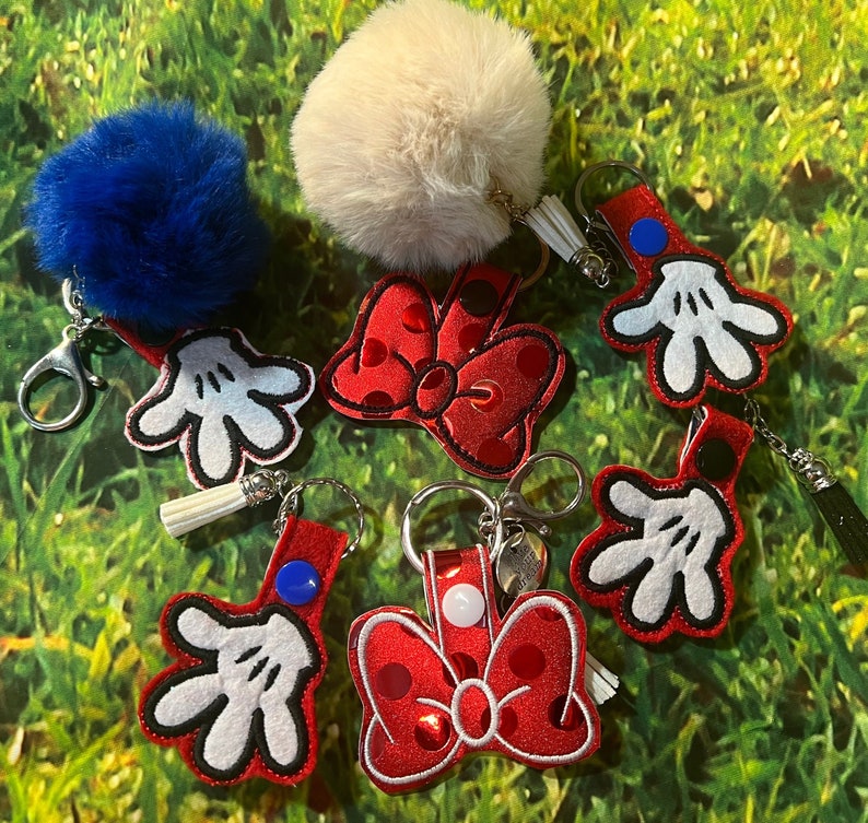 Mickey Glove & Minnie Bow Embroidered Keychains - Etsy