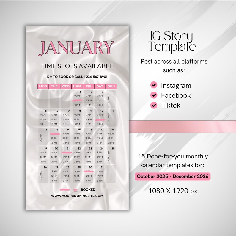 Instagram Story Calendar Template: Nail Tech Appointments (digital ...