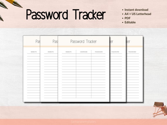 Password Tracker Printable Minimalist Password Keeper - Etsy