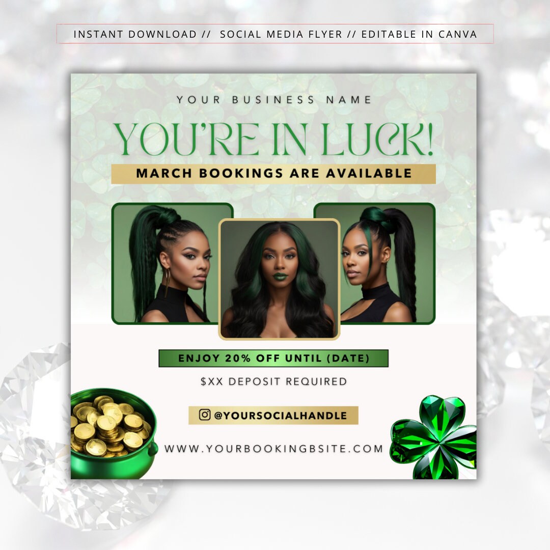 March Bookings Flyer, St. Patrick's Day Flyer, Appointments Available ...