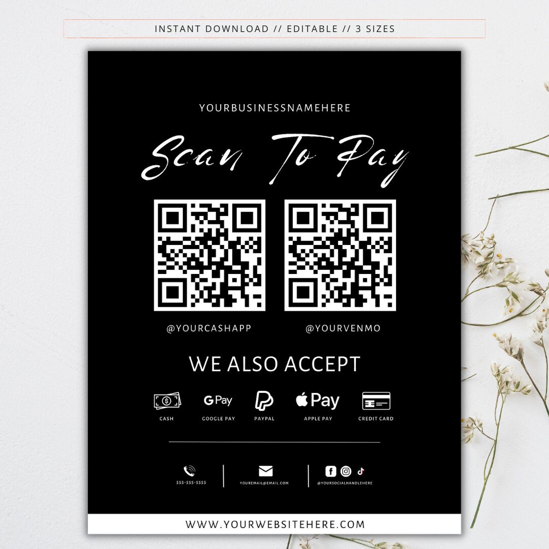 Scan to Pay Template - QR Code Sign - Payment Option Sign - We Accept ...