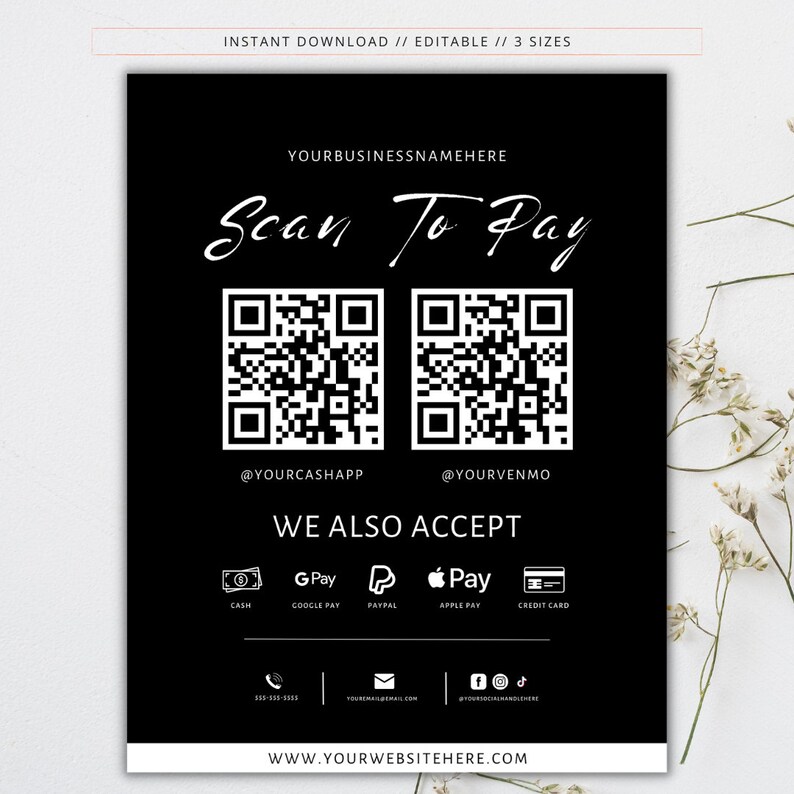 Scan to Pay Template - QR Code Sign - Payment Option Sign - We Accept Payment Sign - Cashapp QR ...