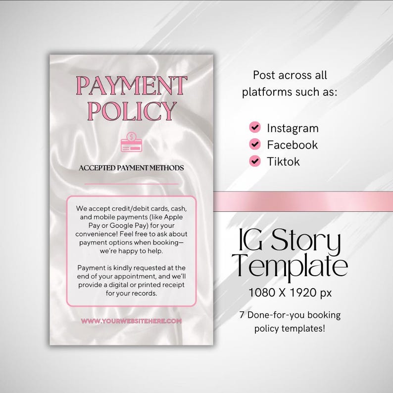 Salon Booking Policy Templates: Pink White Instagram Stories (canva ...