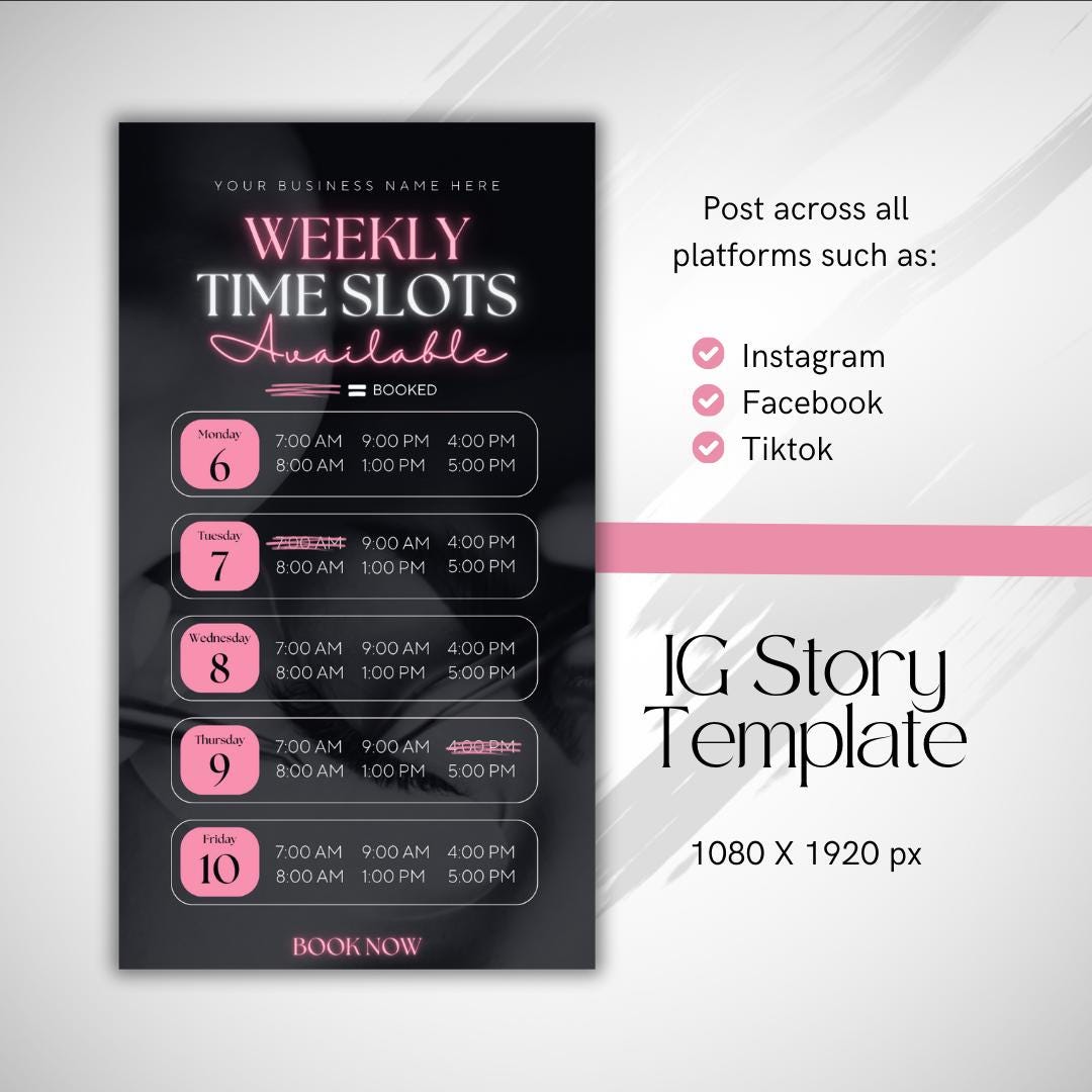 Lash Appointment Calendar - This Week Availability - Instagram Story ...