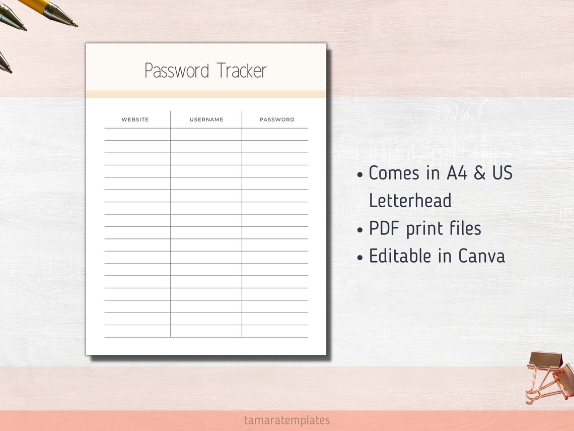 Password Tracker Printable Minimalist Password Keeper - Etsy