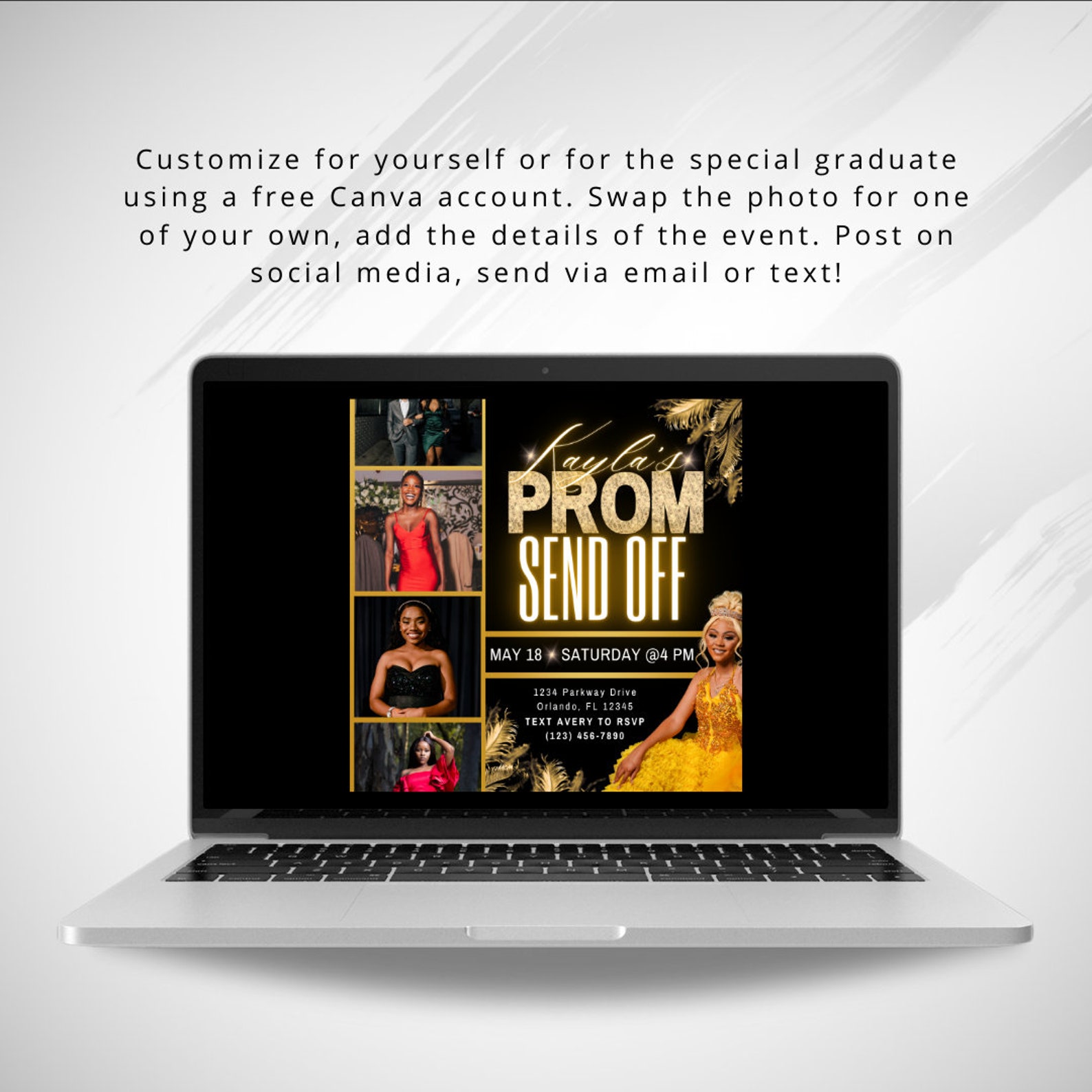Prom Send off Flyer - Gold Prom Theme Invitation - Send off Invite ...