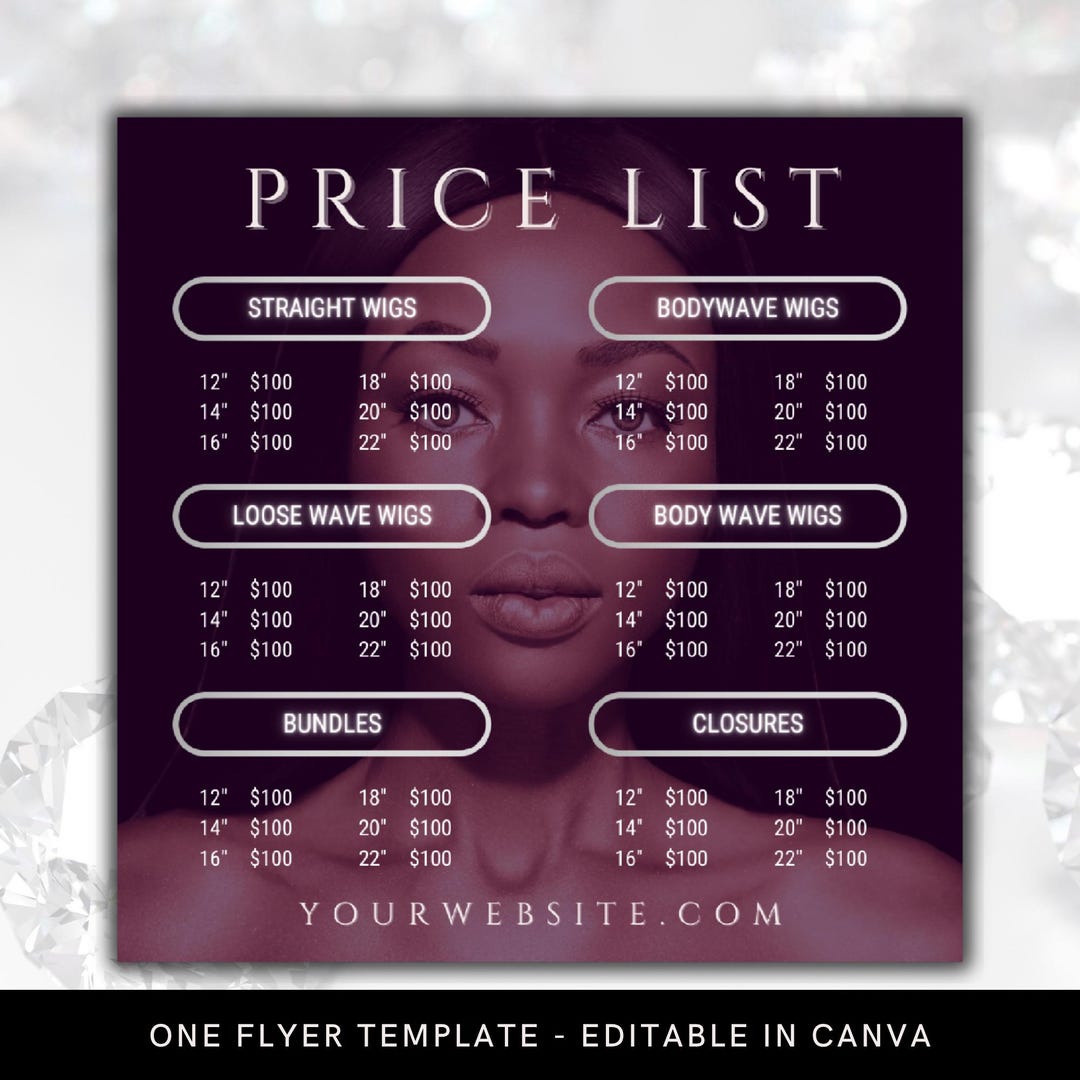 Salon Price List Template: Wig and Hair Boutique (canva Editable ...