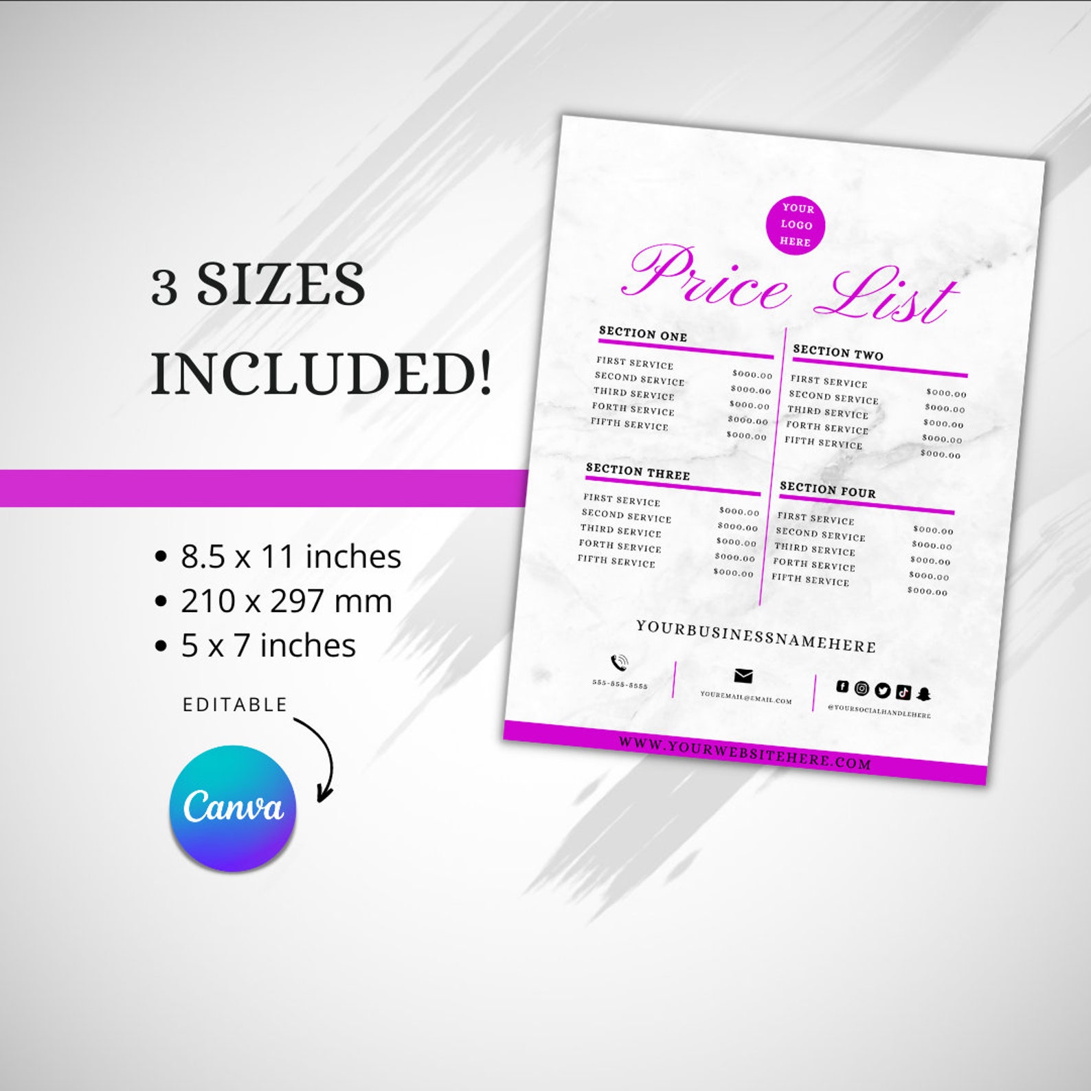 Canva Price List Template - Small Business Price List - Salon Price ...