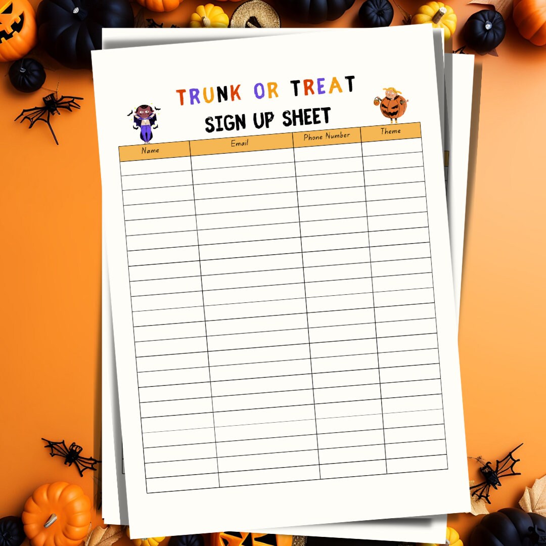 Trunk or Treat Sign Up, Volunteer Sign up Registration Form, Halloween ...