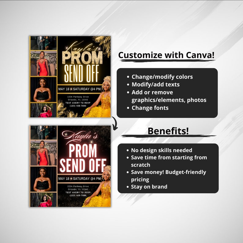 Prom Send off Flyer - Gold Prom Theme Invitation - Send off Invite ...