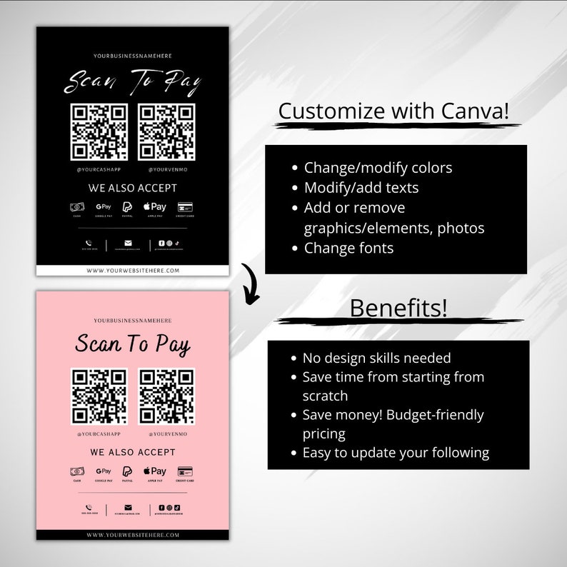 Scan to Pay Template - QR Code Sign - Payment Option Sign - We Accept ...