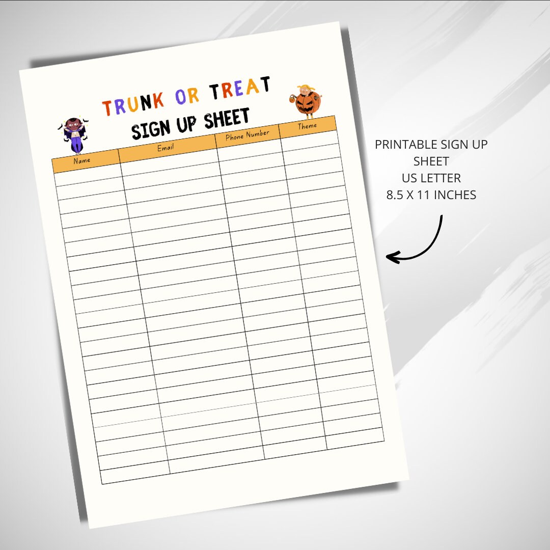 Trunk or Treat Sign Up, Volunteer Sign up Registration Form, Halloween ...