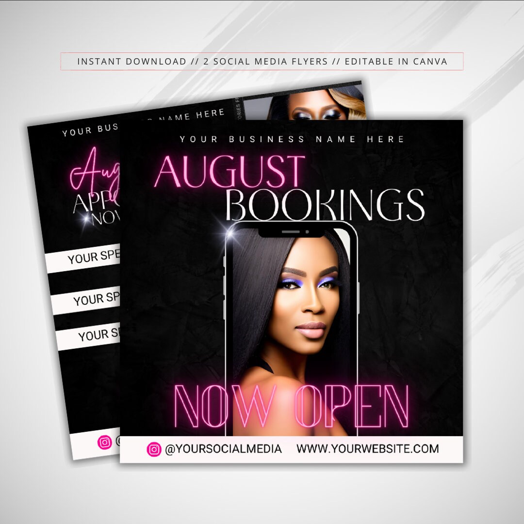 August Booking Flyer Templates: Black & Pink Salon Promotion (canva ...