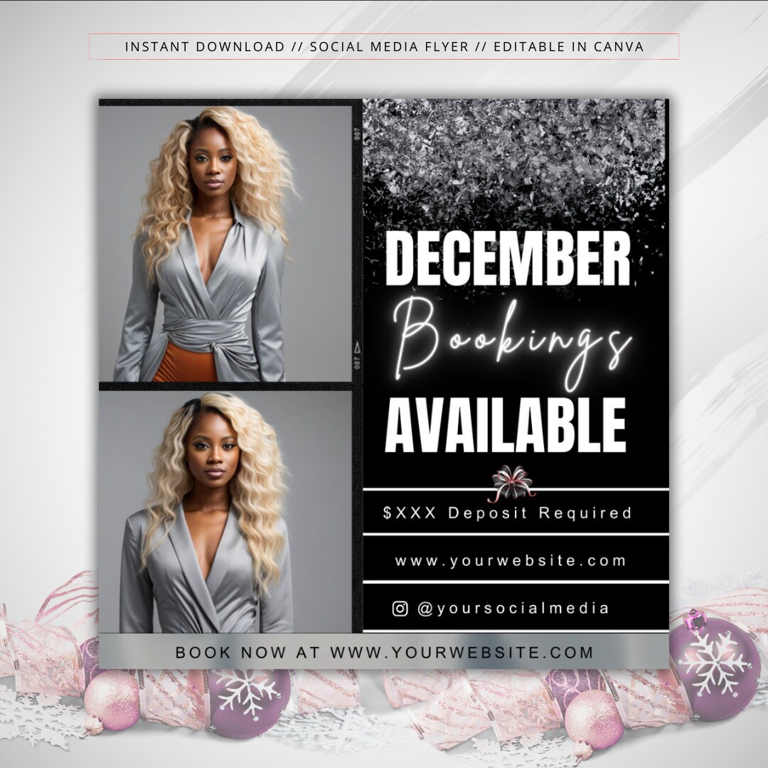 DIY Editable December Booking Flyer Template - Christmas Hair Lash ...