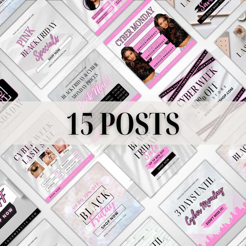 Black Friday Cyber Monday Instagram Templates: Pink White and Black ...