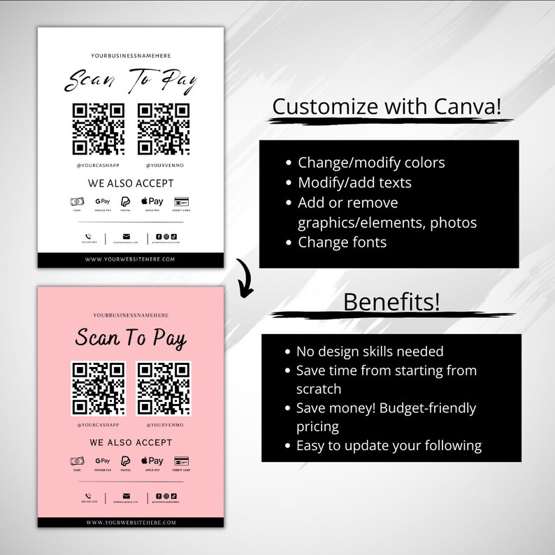Scan to Pay QR Code Sign: Business Payments Template (digital Download ...