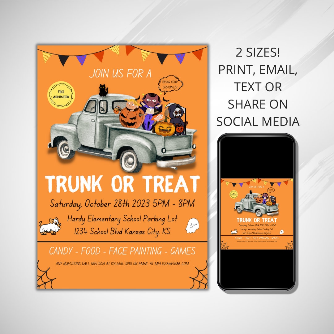 Trunk or Treat Flyer, Printable Trunk or Treat Invitation, Halloween ...