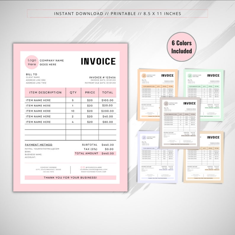 Printable Invoice Template: Small Business Forms (canva Editable, 6 ...