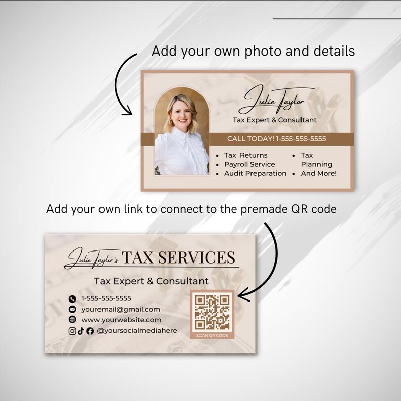 Tax Preparer Business Card Template With QR Code (digital) - Etsy