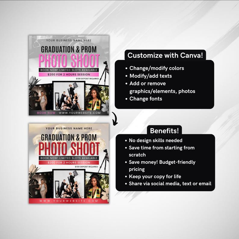 Graduation & Prom Photoshoot Flyer Template: Customizable Canva Design ...