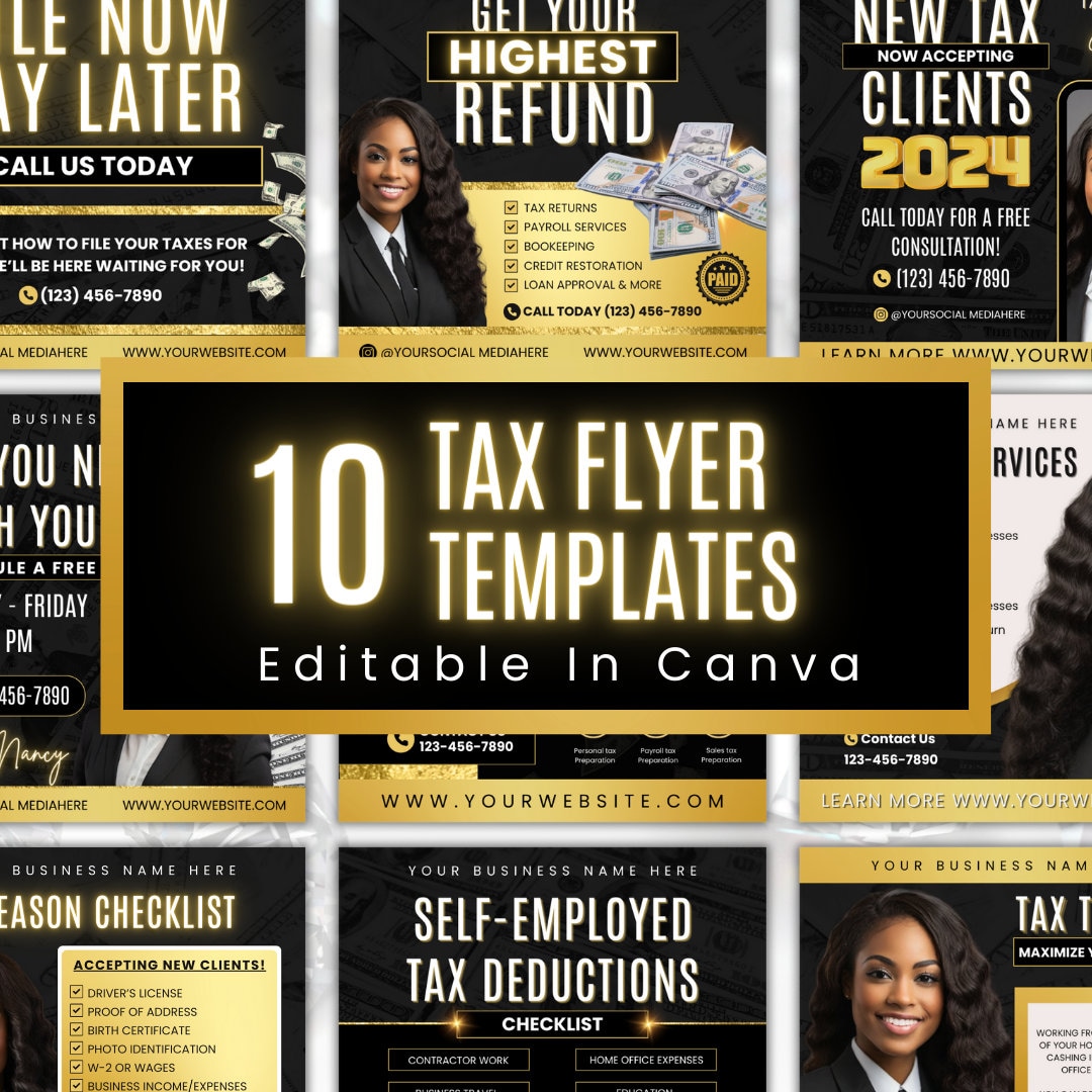 Tax Prep Flyer Bundle: Black, Gold, White Templates (canva Editable) - Etsy