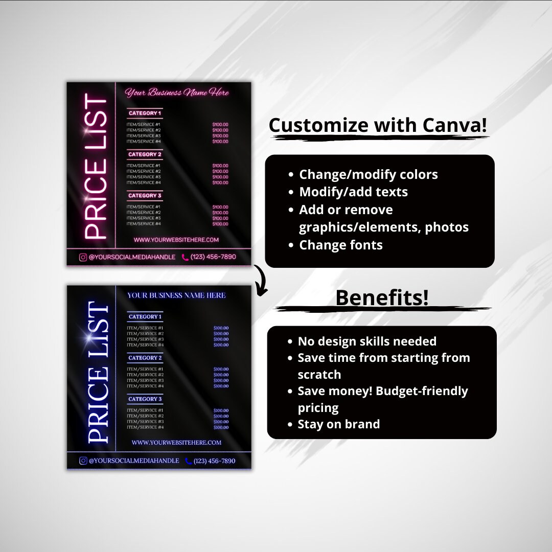 Editable Price List Template - Bundles Price List - Hair Price List ...