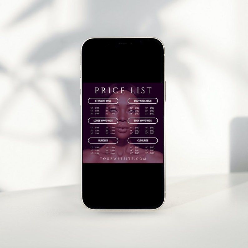 Salon Price List Template: Wig and Hair Boutique (canva Editable ...