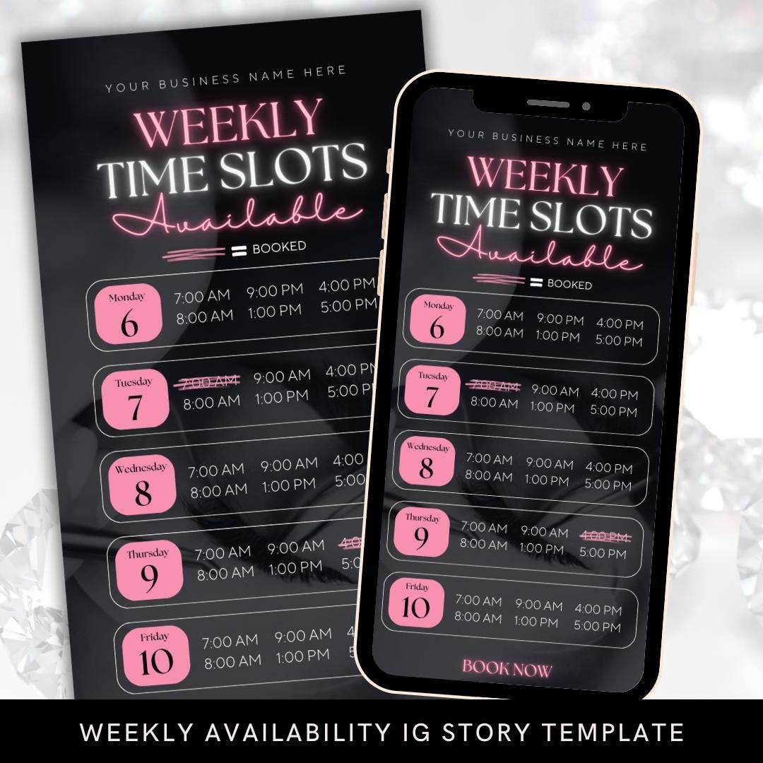 Lash Appointment Calendar - This Week Availability - Instagram Story ...