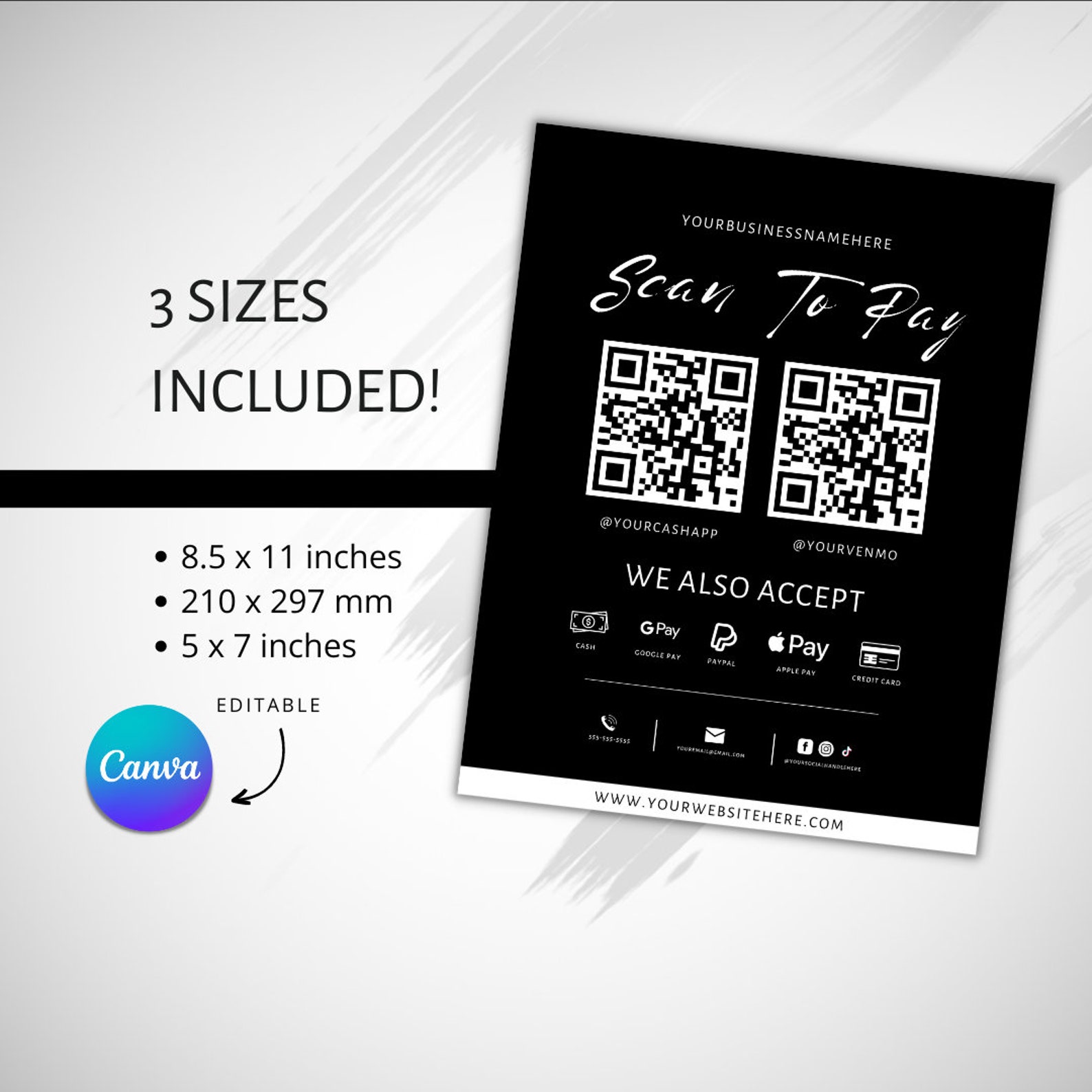 Scan to Pay Template - QR Code Sign - Payment Option Sign - We Accept ...