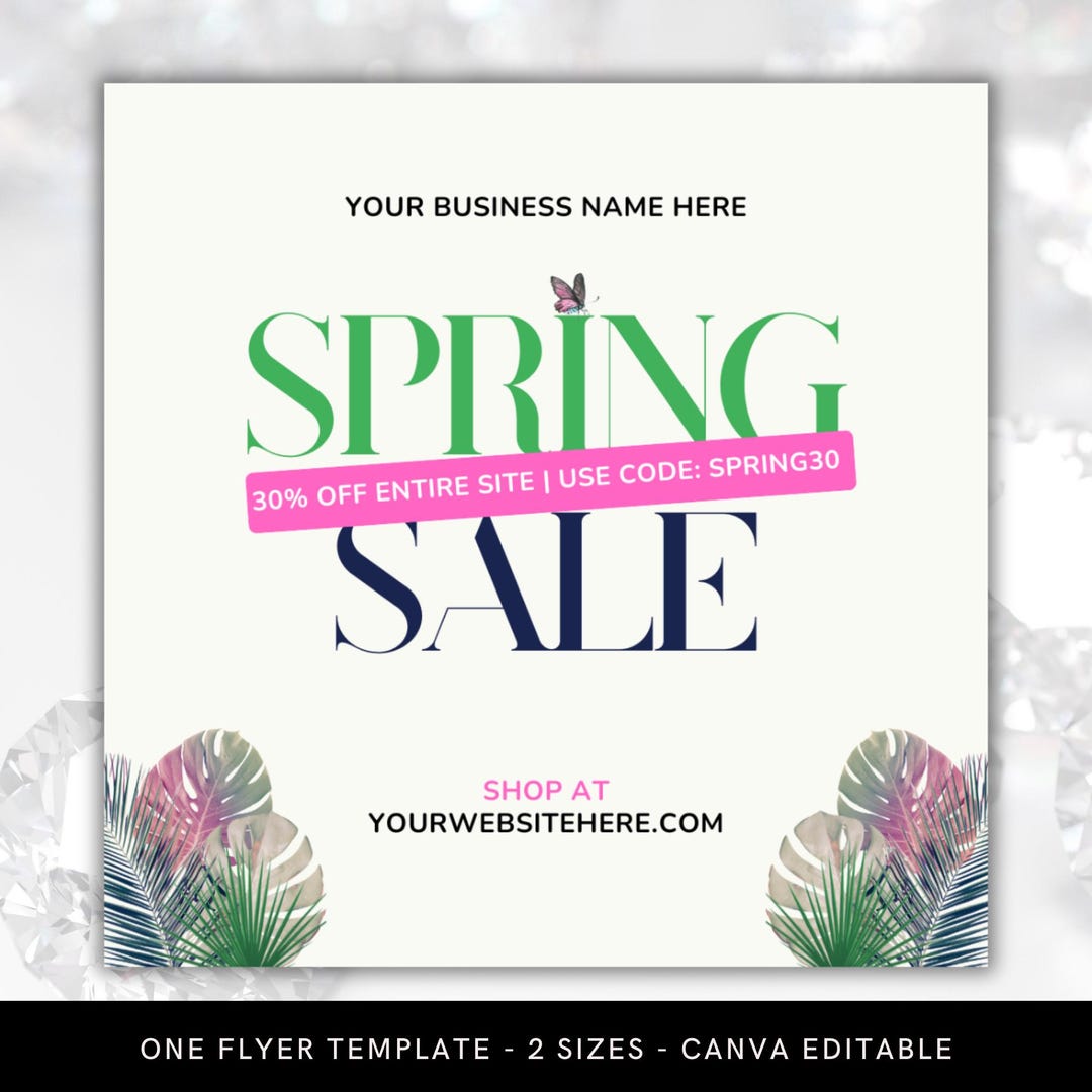 Spring Flyer Template: Navy, Green, Pink Instagram Post (canva Editable ...