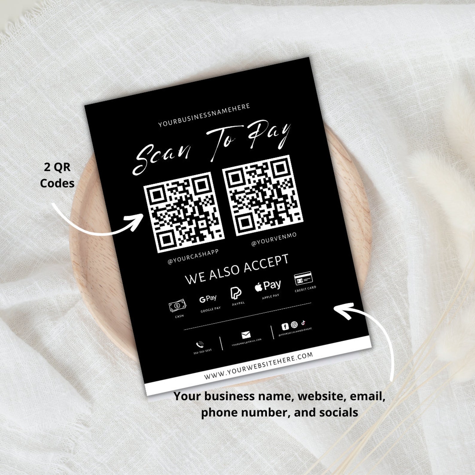 Scan to Pay Template - QR Code Sign - Payment Option Sign - We Accept ...