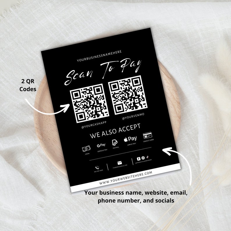 Scan to Pay Template - QR Code Sign - Payment Option Sign - We Accept Payment Sign - Cashapp QR ...