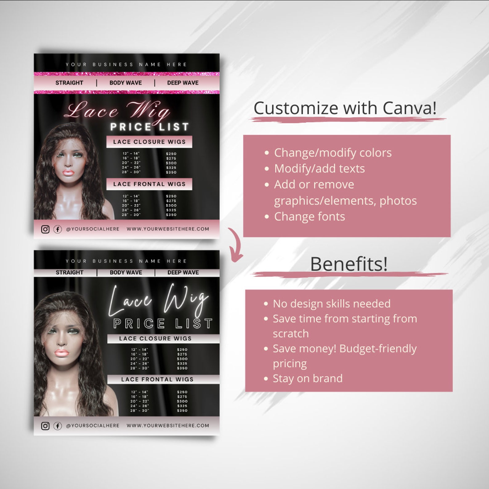 Price List Template Canva - Wig Price List - Hair Price List Template ...