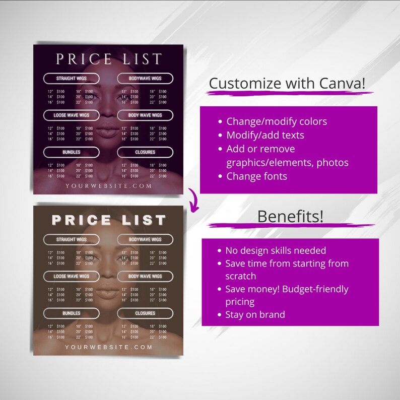 Salon Price List Template: Wig and Hair Boutique (canva Editable ...