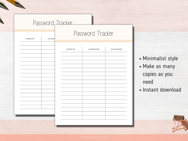 Password Tracker Printable Minimalist Password Keeper - Etsy